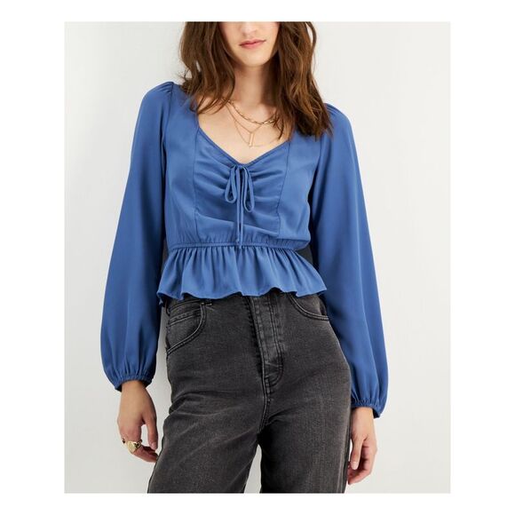 Kingston | Tops | Kingston Grey Womens Blue Tie Open Back Waist Peplum ...